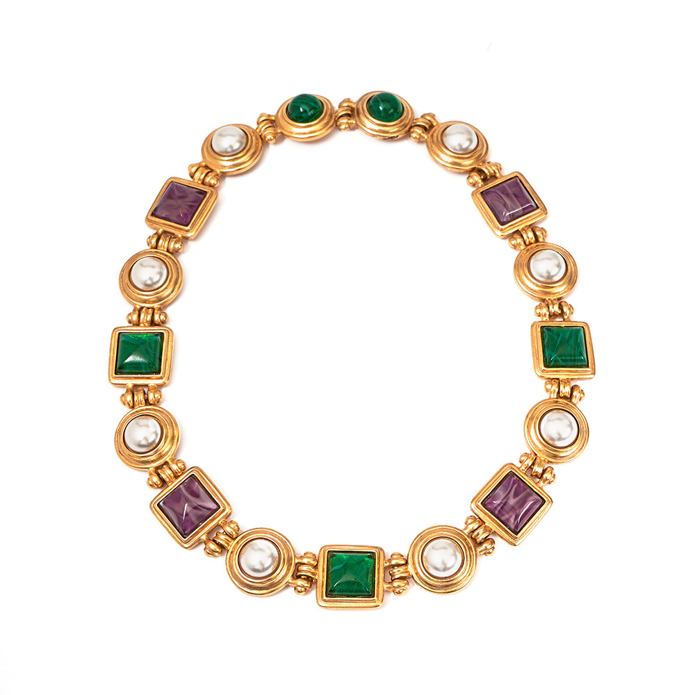 Azriel Green & Purple Stone Necklace | Ben-Amun Jewelry