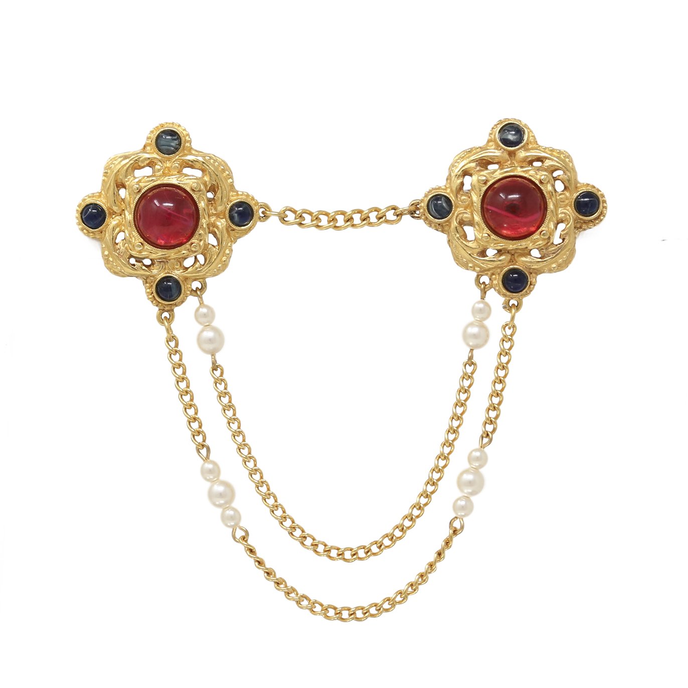 Cardiff 24K Gold Collar Pin with Chain| Ben-Amun Jewelry