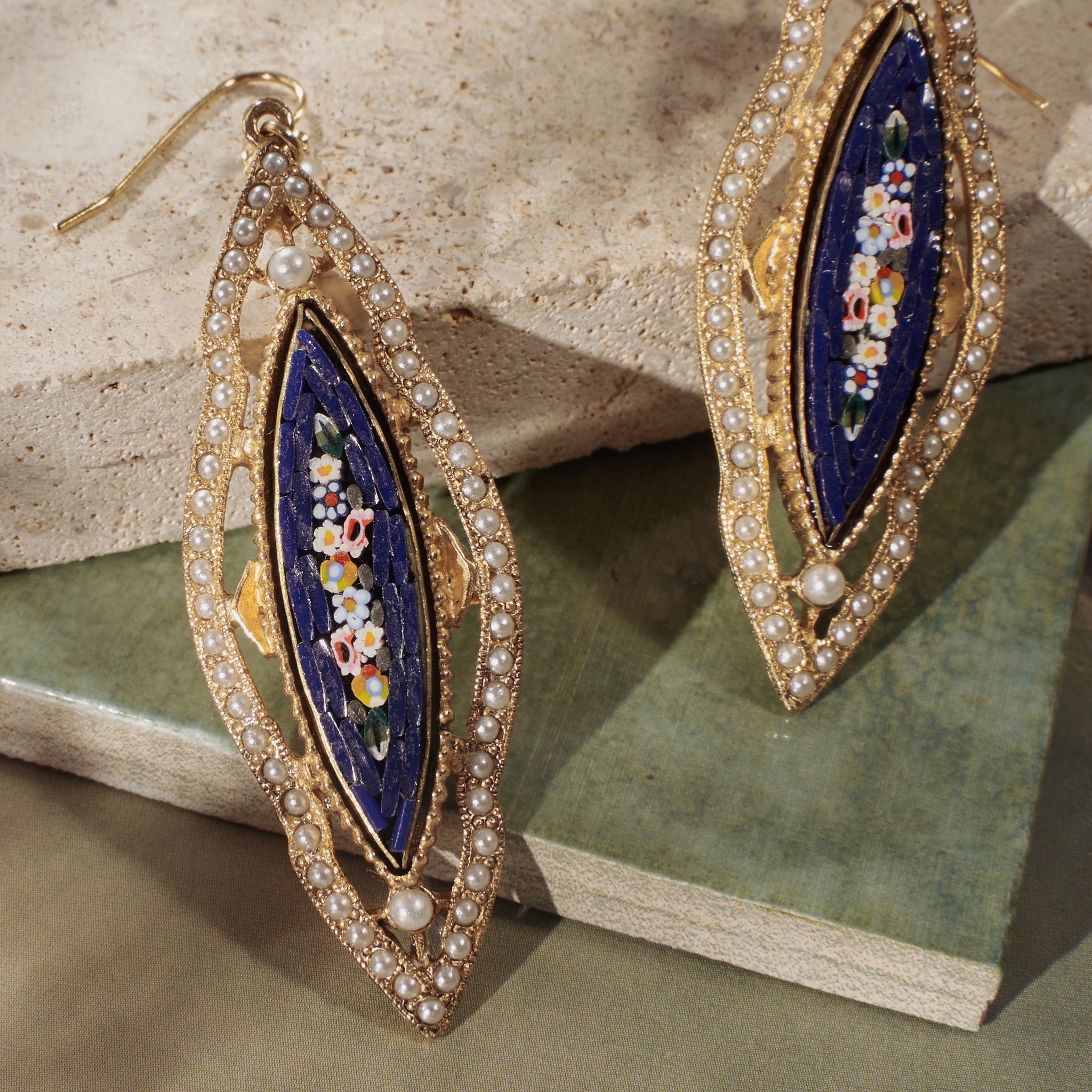 Chola Blue Flower Mosaic Earrings | Ben-Amun Jewelry