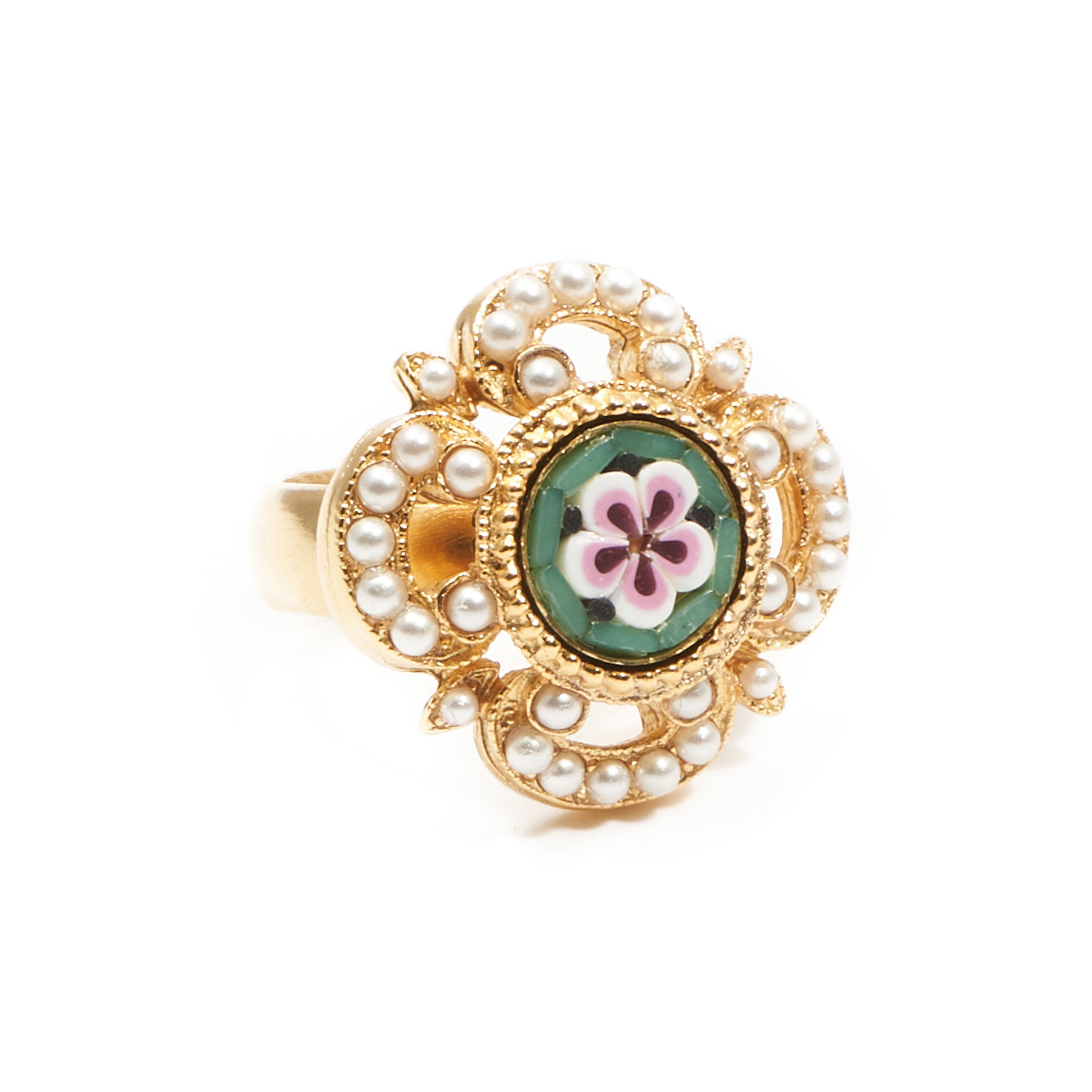 Taddea Gold Mosaic Flower Ring w/ Pearls | Ben-Amun Jewelry